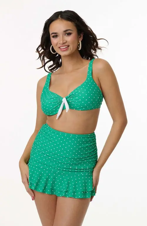 Unique Vintage Molded Cup Swim Top - Green/white Dot