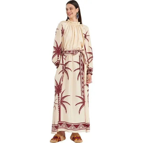 La DoubleJ Cerere Silk Voile Dress - Date Palms Placée Ivory