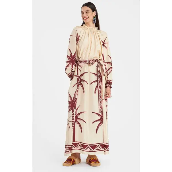 La DoubleJ Cerere Silk Voile Dress - Date Palms Placée Ivory