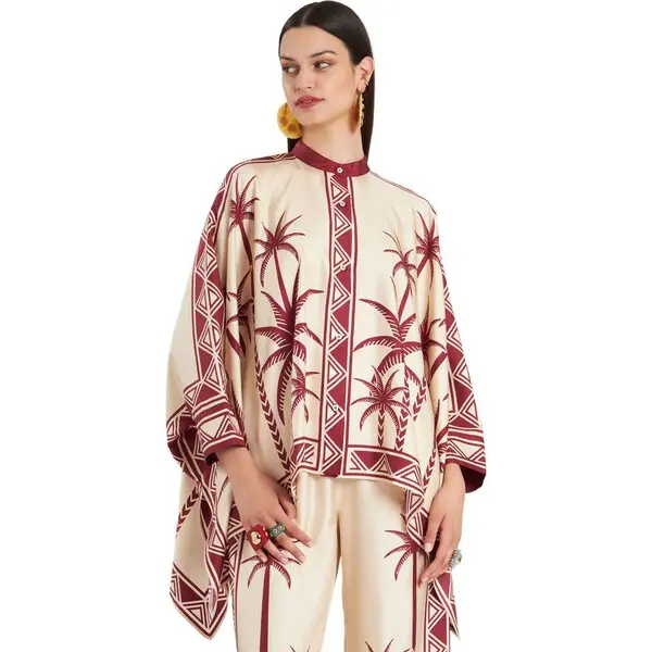 La DoubleJ Foulard Palms Print Silk Shirt - Date Palms Placée Ivory
