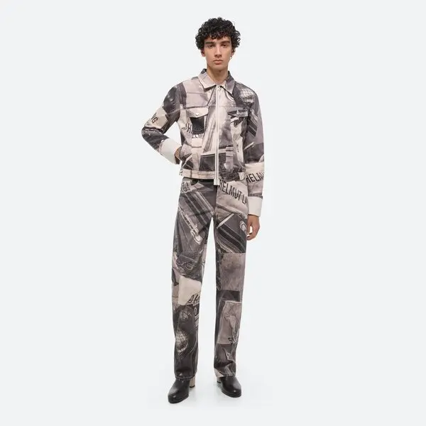 Helmut Lang Cuffed Printed Denim Trucker Jacket