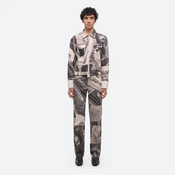Helmut Lang Cuffed Printed Denim Trucker Jacket