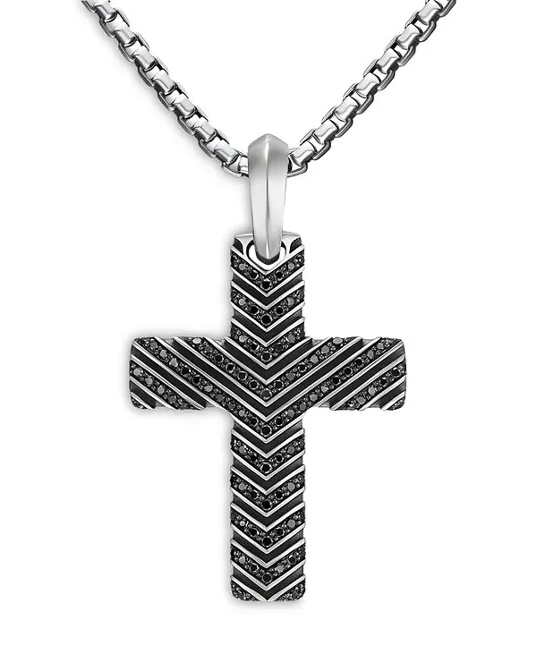 David Yurman Chevron Cross Pendant With Black Diamonds - Black/silver