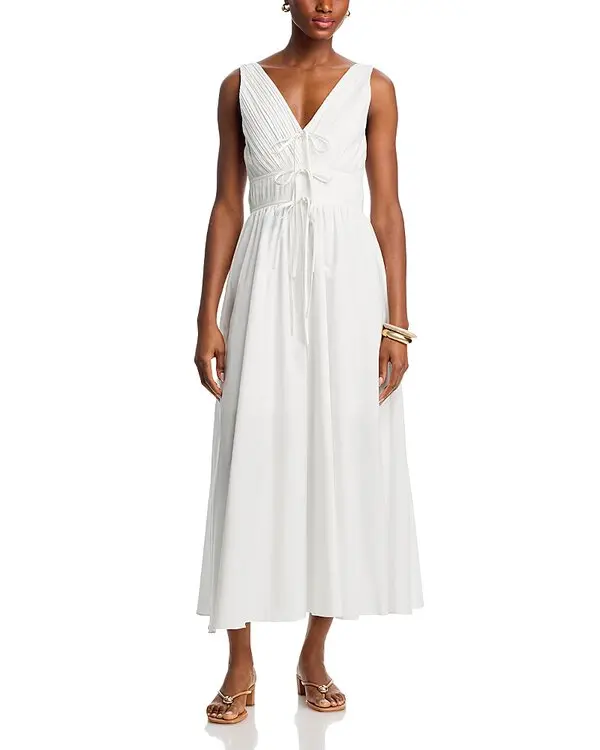 Moon River V-neck Tie-detailed Midi Dress - White