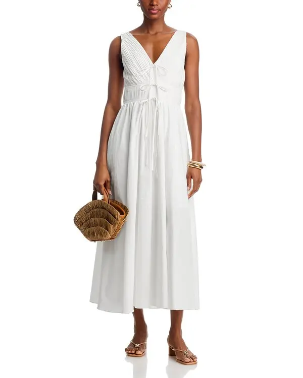 Moon River V-neck Tie-front Midi Dress - White