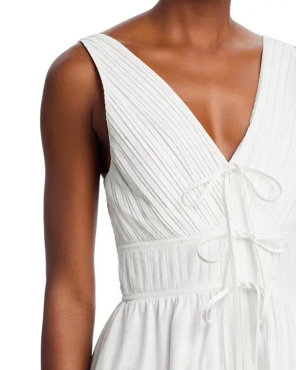 Moon River V-neck Tie-front Midi Dress - White