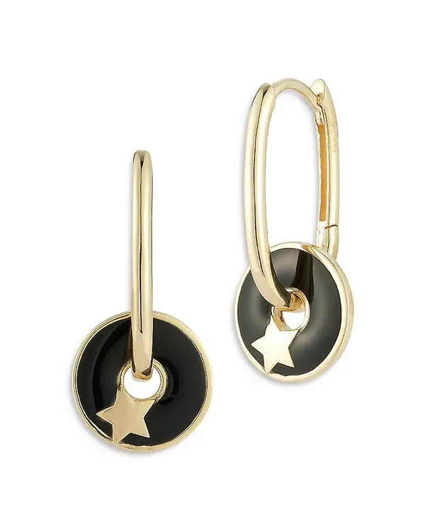 MOON & MEADOW 14k Yellow Gold Celestial Disc Charm Earrings - Black/gold