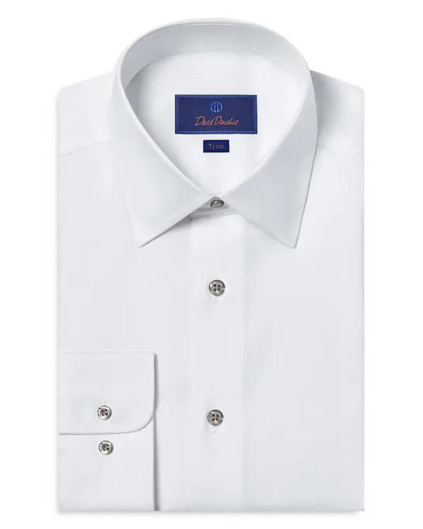 David Donahue Trim Fit Super Fine Twill Dress Shirt - White/grey