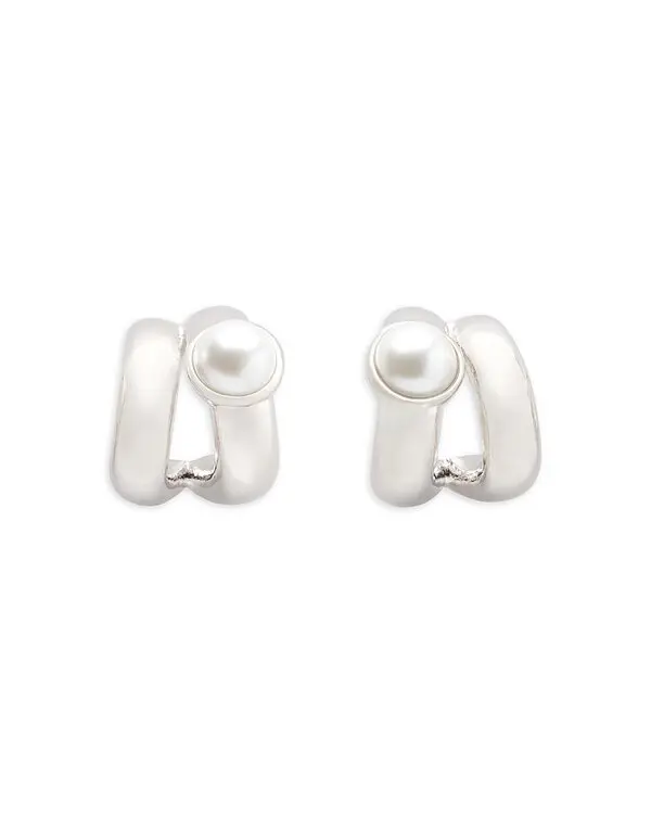Kate Spade New York Imitation Pearl Huggie Hoop Earrings - Silver