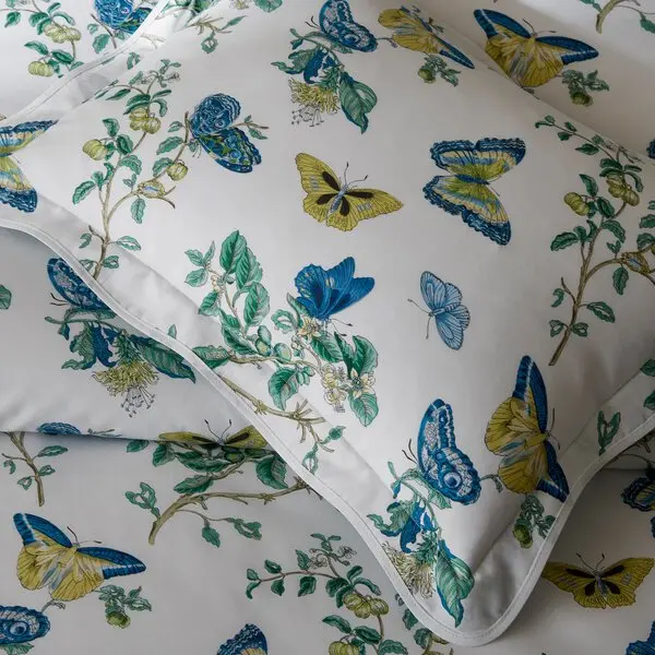 MATOUK Baudin Butterfly Percale Flat Sheet, Full/queen - Prussian Blue