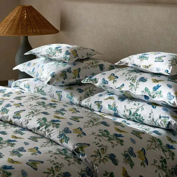 MATOUK Baudin Butterfly Percale Flat Sheet, Full/queen - Prussian Blue