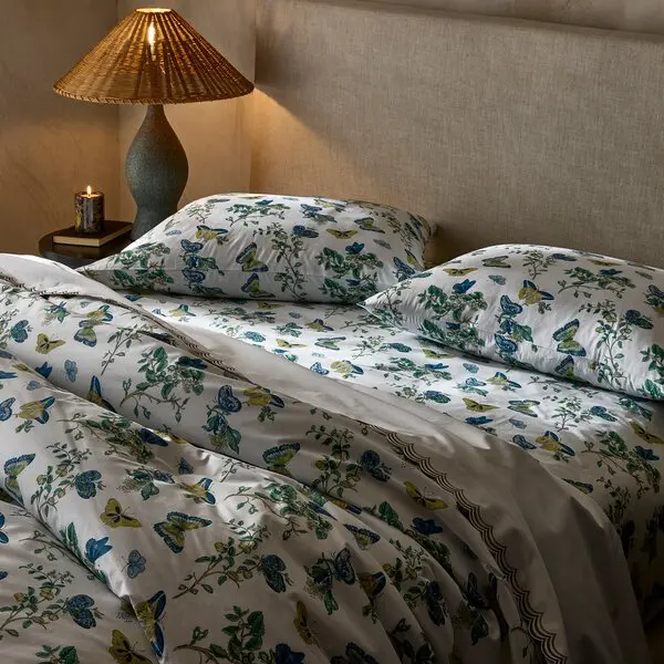 MATOUK Baudin Butterfly Percale Flat Sheet, Full/queen - Prussian Blue
