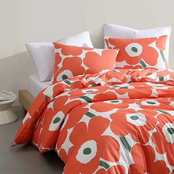 Marimekko Unikko Cotton Sateen Floral Duvet Cover Set - Bright Orange