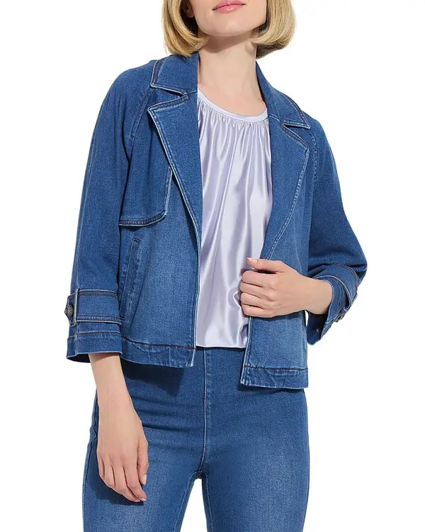 Lyssé Jeanne Cropped Denim Trench Coat - Mid Wash
