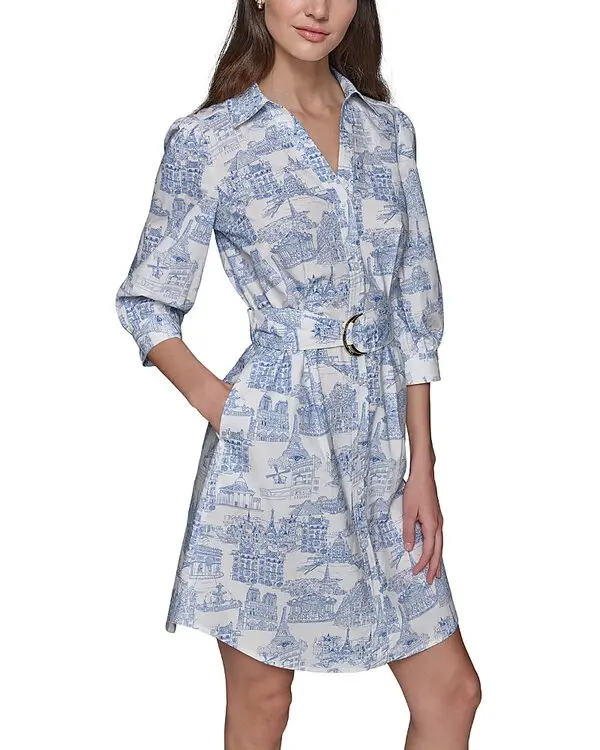 Karl Lagerfeld Paris Belted Shirt Dress - Soft White French Blue