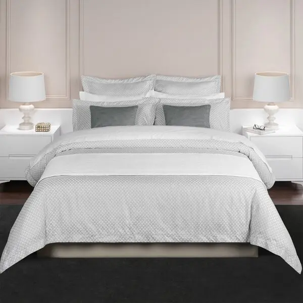 AMALIA HOME COLLECTION Luso Silk & Cotton Duvet Cover, King - White/silver