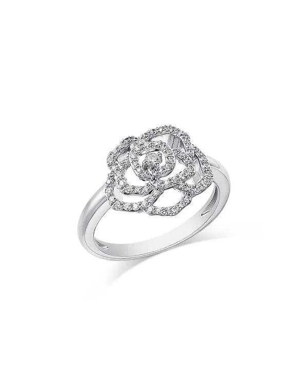 Bloomingdale'S Diamond Flower Ring In 14k Gold - White