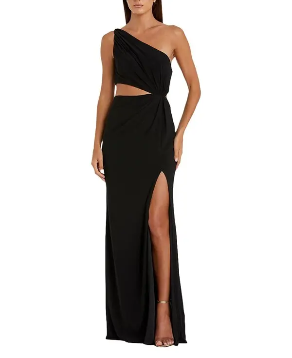 Mac Duggal Ieena One-shoulder Jersey Gown - Black