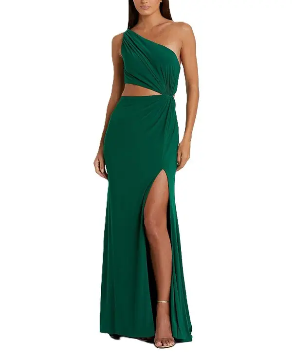 Mac Duggal Ieena One-shoulder Jersey Gown - Emerald
