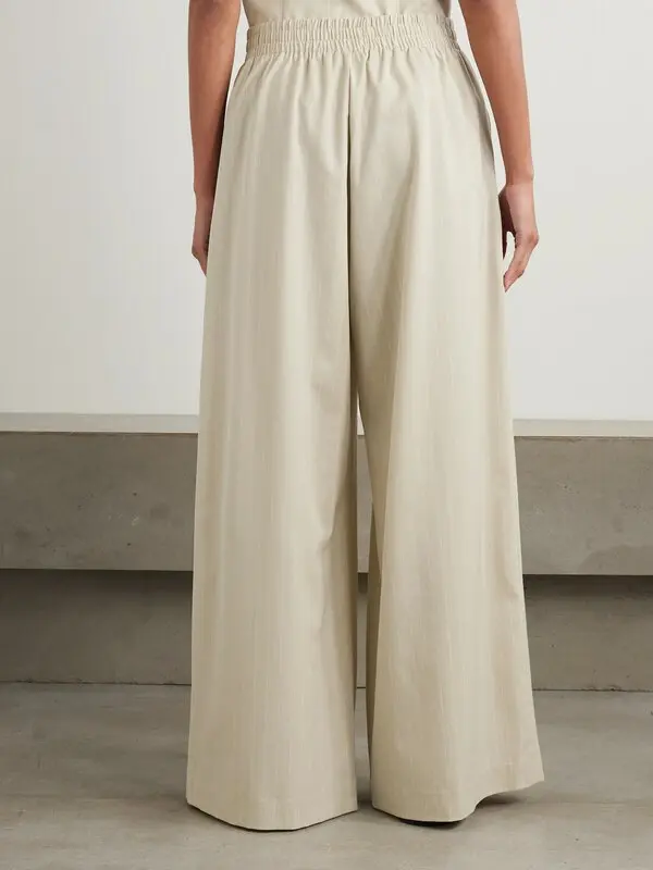 ST. AGNI Pinstriped Gathered Wool-blend Wide-leg Pants