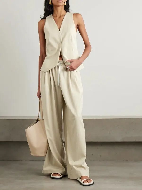 ST. AGNI Pinstriped Wool-blend Twill Vest - Neutrals