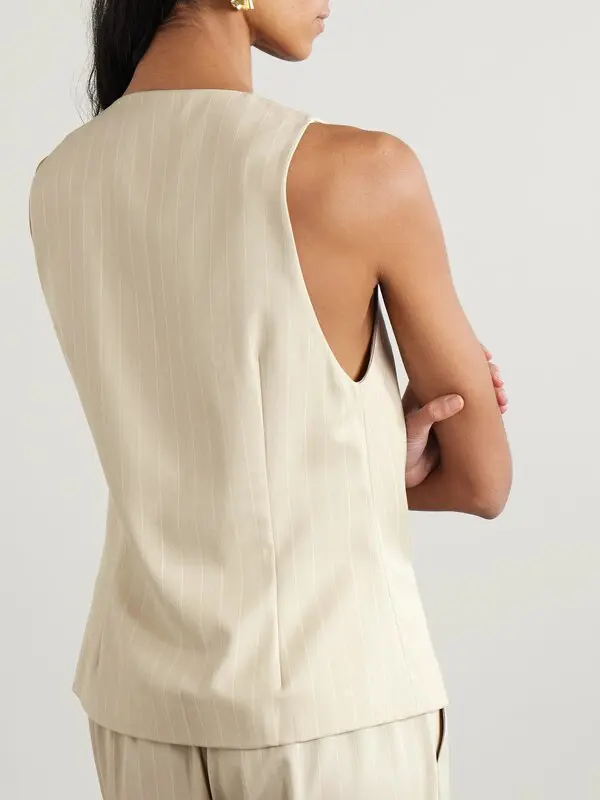 ST. AGNI Pinstriped Wool-blend Twill Vest - Neutrals