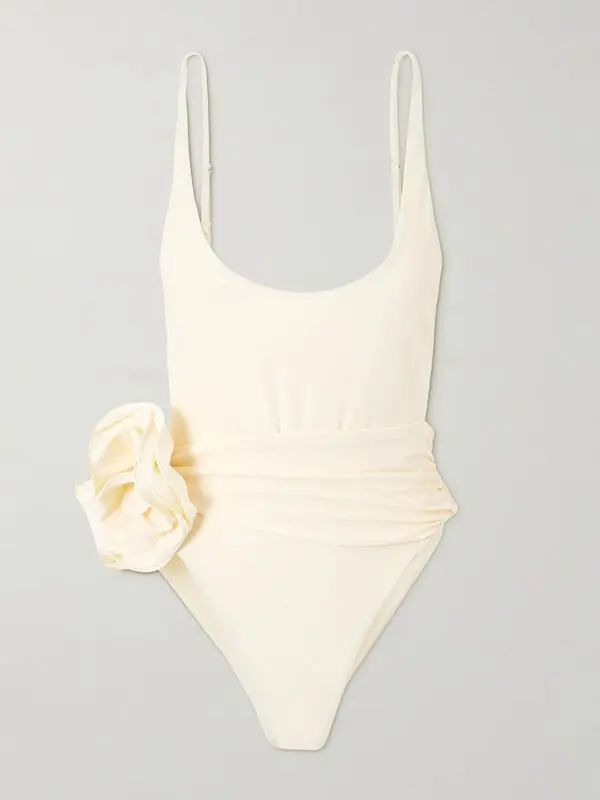 Magda Butrym Appliquéd Ruched Swimsuit - Neutrals