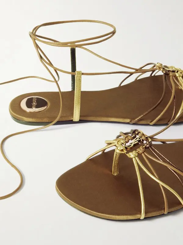 Saint Laurent Babylone Embellished Metallic Leather Sandals