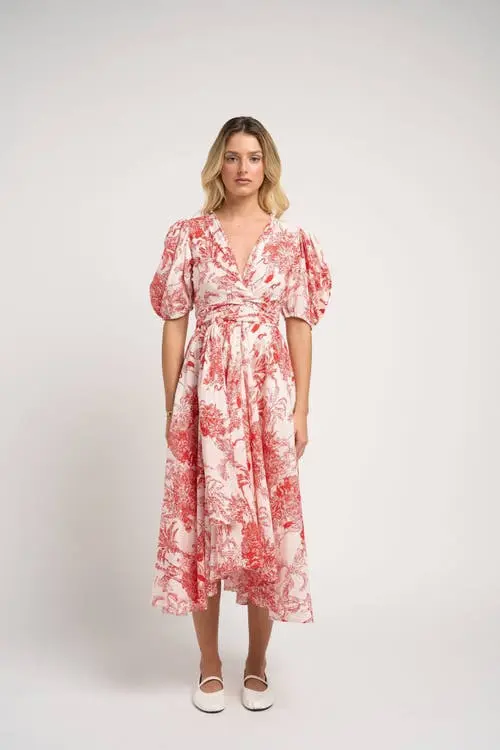 GUADALUPE DESIGN Monica Printed Midi Dress - Red