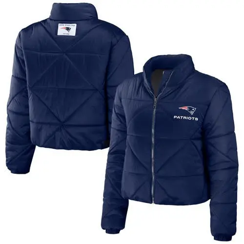 WEAR BY ERIN ANDREWS New England Patriots Cropped Puffer Full-zip Jacket - Navy
