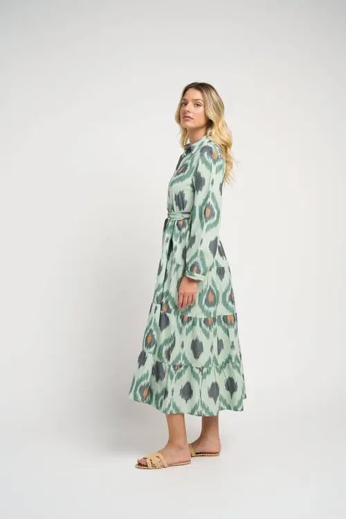 Guadalupe Design Ariel Ikat Shirt Dress - Green | Editorialist