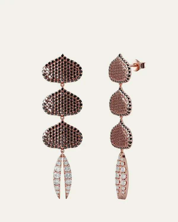 KAMAL Triple Eye Adore Lotus Diamond Dangle Earrings - Rose Gold
