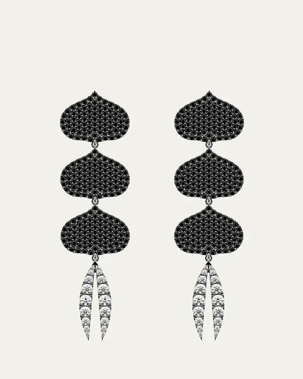 KAMAL Triple Eye Adore Lotus Diamond Dangle Earrings - White Gold