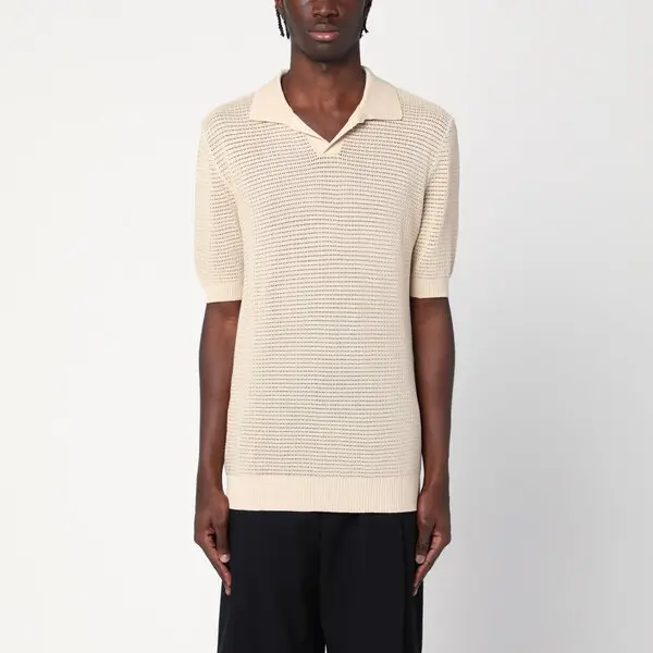 Tagliatore Ivory Perforated Cotton Polo Shirt