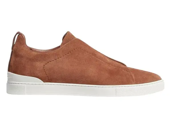 Zegna Suede Triple Stitch Slip-on Sneakers - Tobacco