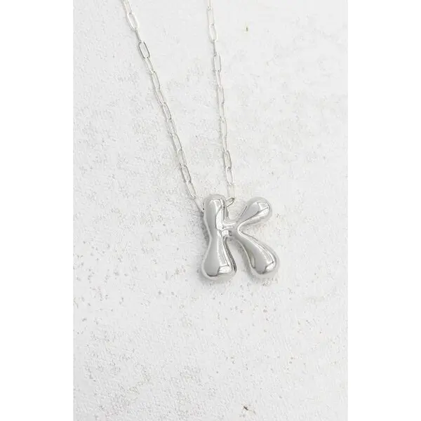 EMERSON & OLIVER Paperclip Chain Necklace With Letter Charm - Silver - K