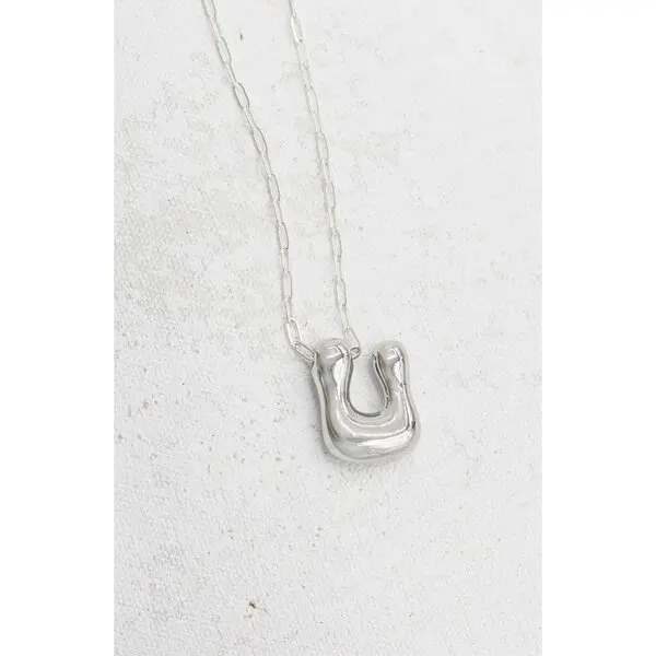 EMERSON & OLIVER Paperclip Chain Necklace With Letter Charm - Silver - U