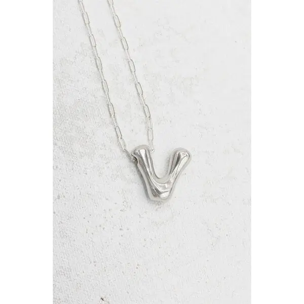 EMERSON & OLIVER Paperclip Chain Necklace With Letter Charm - Silver - V