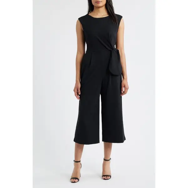 TAHARI ASL Side Knot Scuba Crepe Jumpsuit - Black