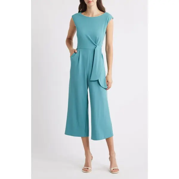 TAHARI ASL Side Knot Scuba Crepe Jumpsuit - Eucalyptus