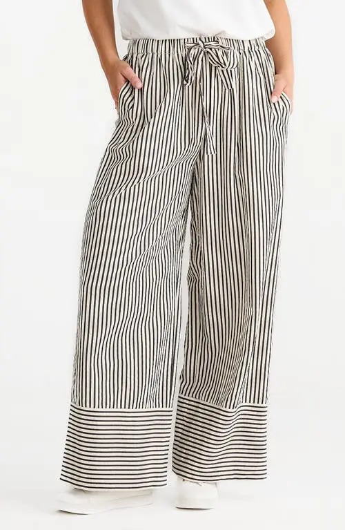 BRAVE+TRUE Portia Stripe Drawstring Pants - White W Black Stripe