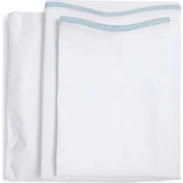 POM POM AT HOME Skylar Set Of 2 Cotton Percale Pillowcases - White/ French Blue