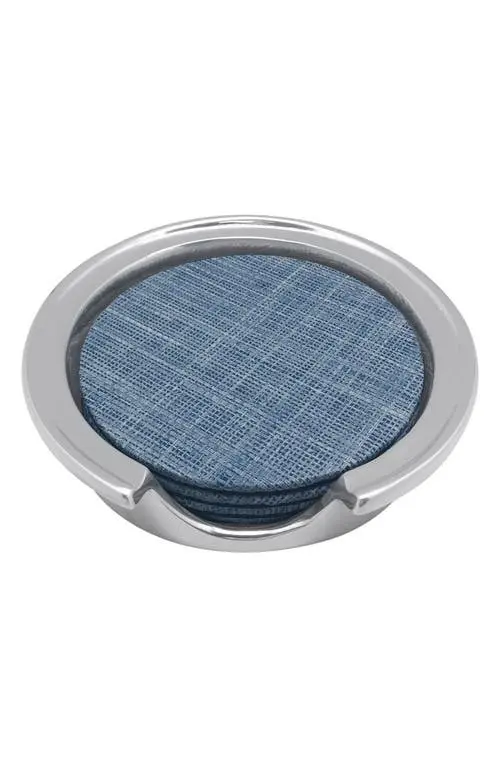 MARIPOSA Faux Grasscloth Signature Coaster Set - Blue