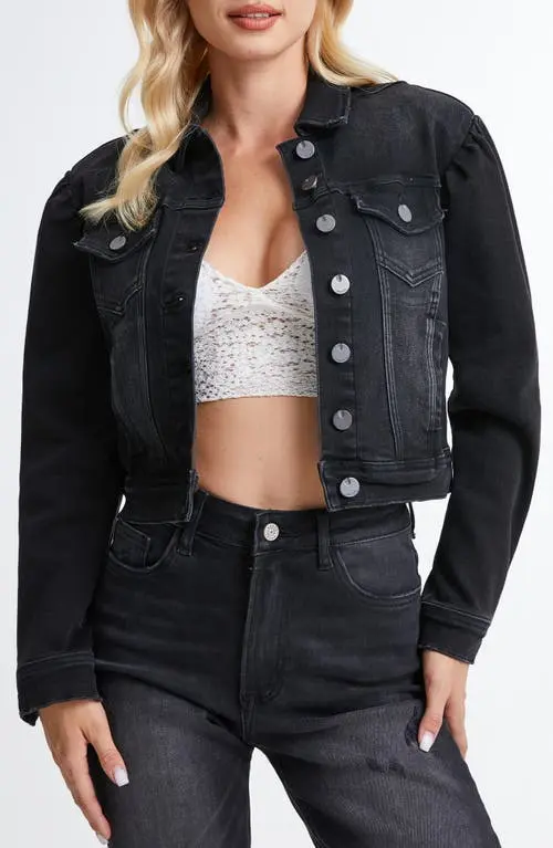 BAYEAS Puff Shoulder Crop Denim Jacket - Black Bar