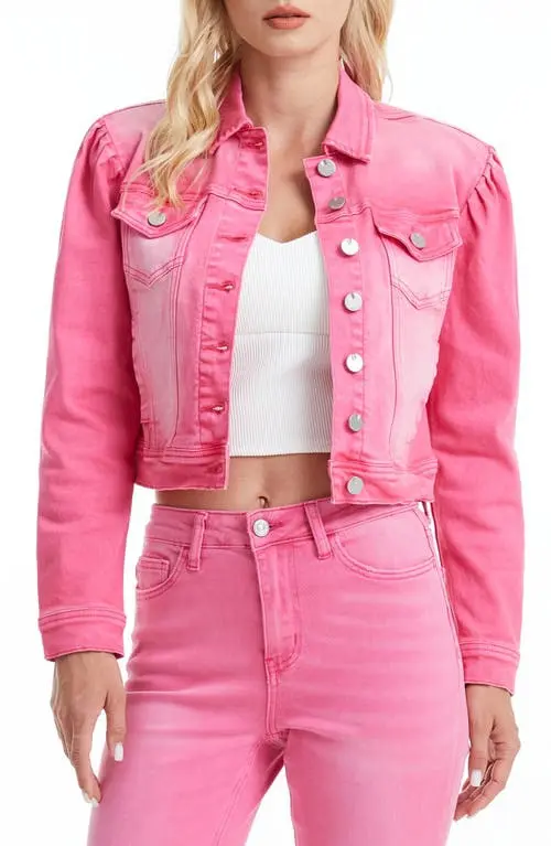 BAYEAS Cropped Denim Jacket With Puff Sleeves - Raz