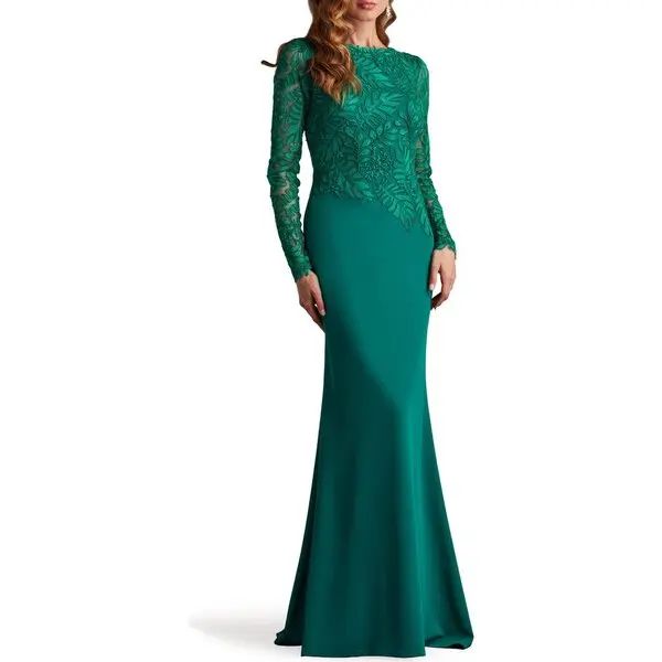 Tadashi Shoji Embroidered Leaf Print Gown