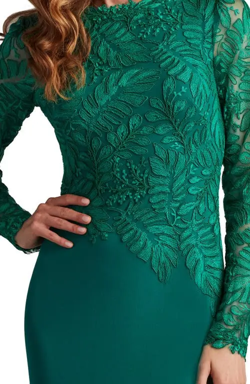 Tadashi Shoji Embroidered Leaf Print Gown