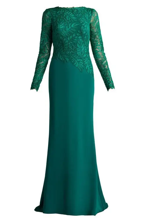 Tadashi Shoji Embroidered Leaf Print Gown