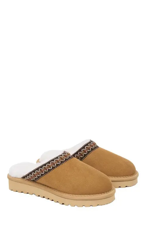 CELTIC & CO. Braid Trim Shearling Clogs - Spice