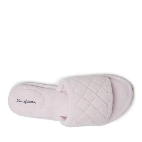 DEARFOAMS Beatrice Quilted Microfiber Terry Shower Slide Slipper - Fresh Pink